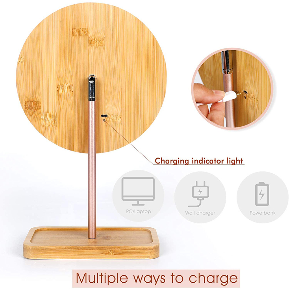 Led Bamboo Makeup Mirror Desktop Cosmetic Mirrors with 3 Lighting Modes ...